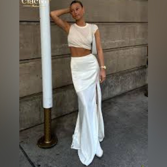 Commense | Skirts | Commense Satin Patchwork Split Maxi Skirt | Poshmark